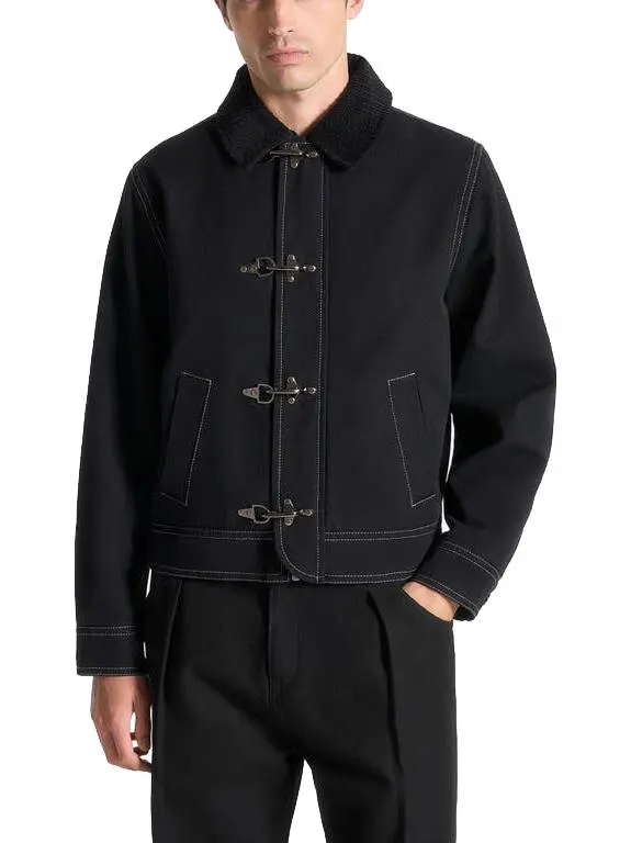 Manière De Voir Clasp Detail Gabardine Jacket - Black