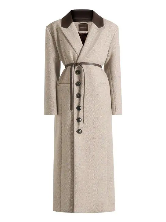 Manière De Voir Anissa Herringbone Wool Oversized Coat - Beige