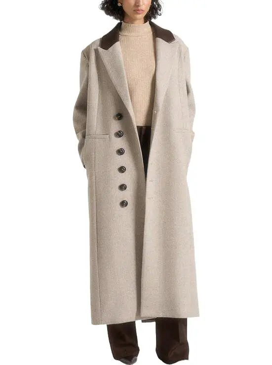 Manière De Voir Anissa Herringbone Wool Oversized Coat - Beige