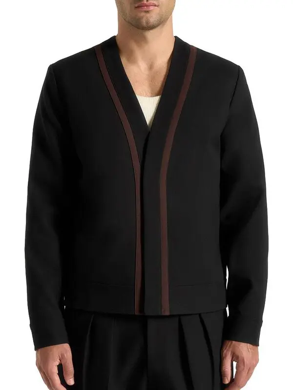 Manière De Voir Tailored Cardigan With Contrast Placket - Black