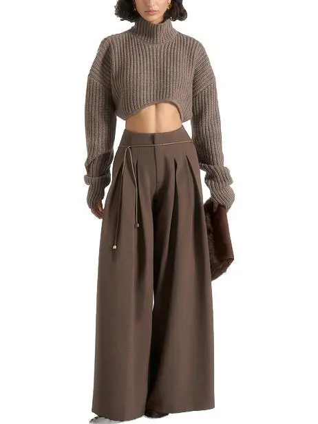 Manière De Voir Flora Box Pleat Wide Leg Belted Trousers - Brown