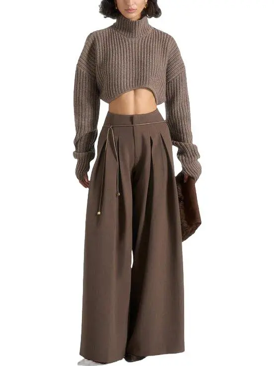 Manière De Voir Flora Box Pleat Wide Leg Belted Trousers - Brown