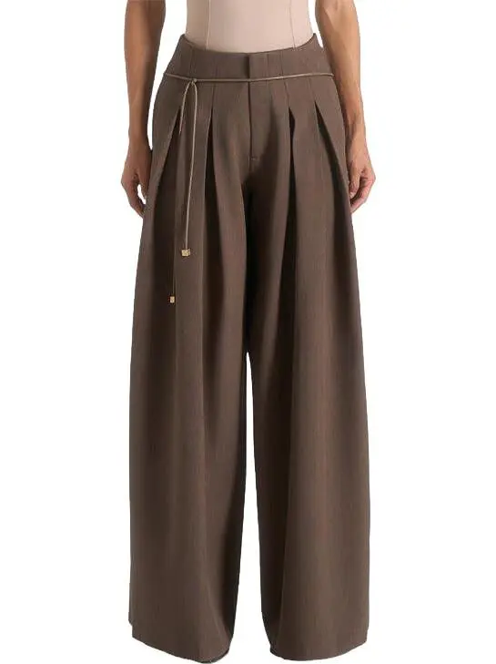 Manière De Voir Flora Box Pleat Wide Leg Belted Trousers - Brown