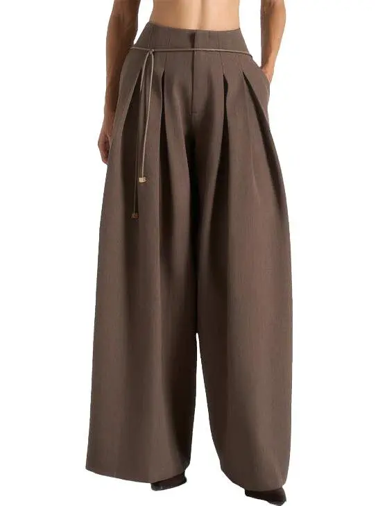 Manière De Voir Flora Box Pleat Wide Leg Belted Trousers - Brown
