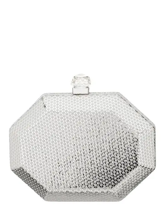Nina Octagonal Minaudière Frame Clutch - Silver