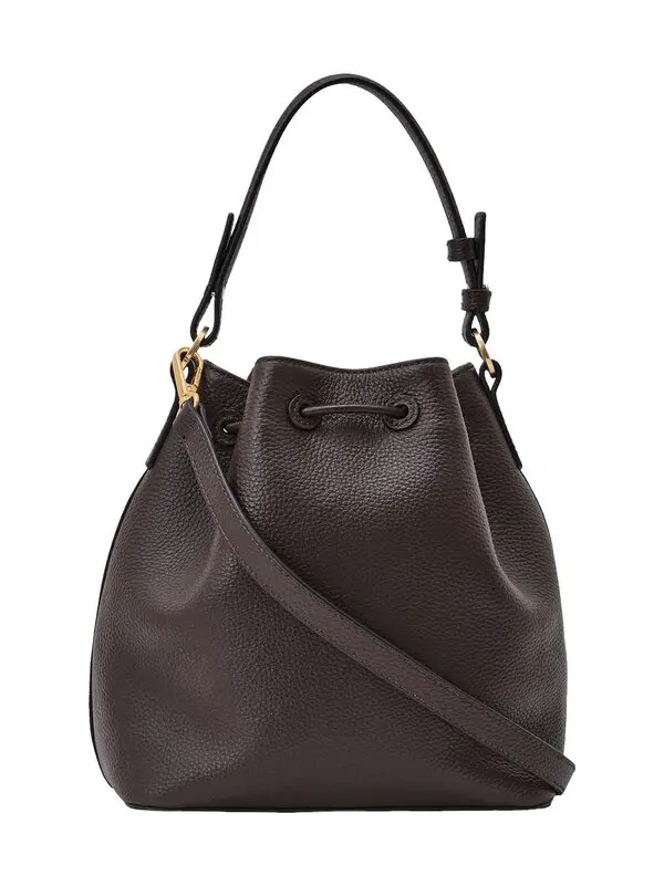 REISS Esther Leather Bucket Bag - Chocolate