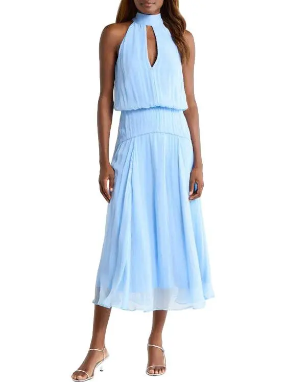 Staud Camryn Keyhole Crinkle Crepe Midi Dress - Clear Blue