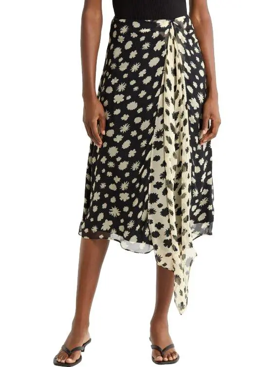 Staud Sonoma Print Drape Chiffon Midi Skirt - Ditsy Multi
