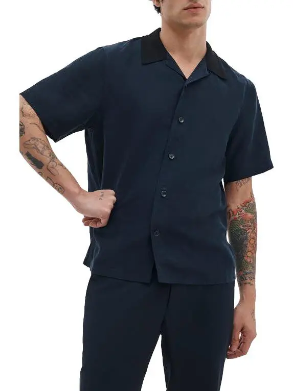 Rag & Bone Avery Slub Camp Shirt - Navy