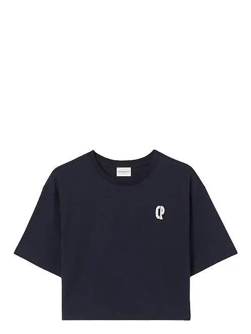 Claudie Pierlot Brand-embroidered Cotton-jersey T-shirt - Navy