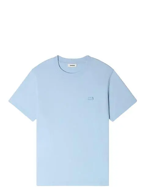 Sandro Logo-appliqué Regular-fit Cotton-jersey T-shirt - Sky Blue