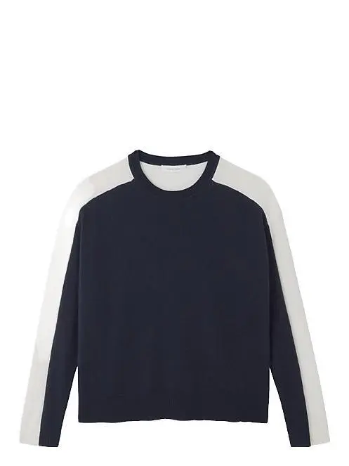 THE WHITE COMPANY Relaxed-fit Contrast-panel Knitted Jumper - Navy