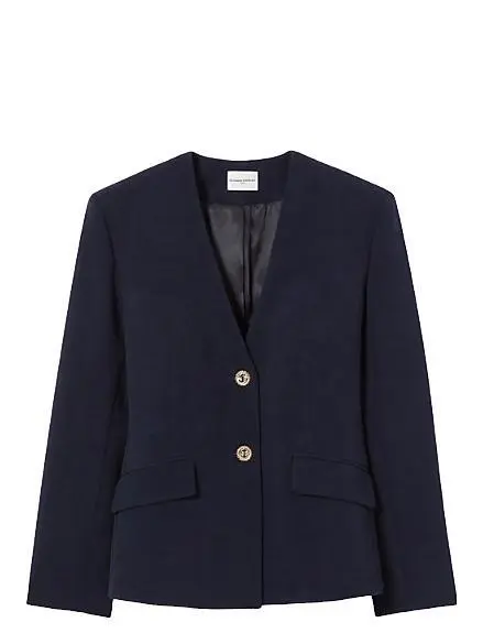 Claudie Pierlot V-neck Tailored Lyocell-blend Jacket - Navy