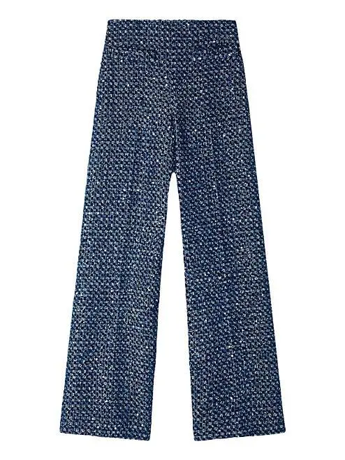 Sandro Straight-leg Sequin-embellished Cotton Trousers - Navy Blue