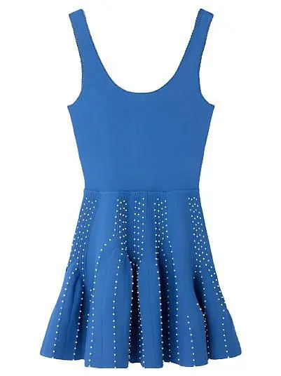 Sandro Bead-embellished Flared Knit Mini Dress - Blue