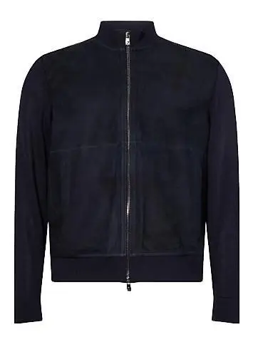Corneliani Contrast-knit Regular-fit Suede Jacket - Navy Blue