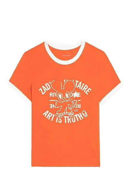 Zadig&Voltaire Mouse-print Cotton-jersey T-shirt - Tangerine