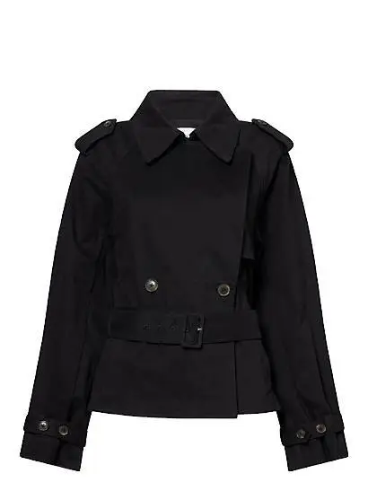 Good American Belted Cropped Cotton-blend Trench Jacket - Black001