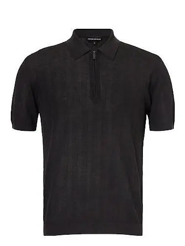 Emporio Armani Half-zip Short-sleeves Cotton-knit Polo Shirt - Dark Grey Melange