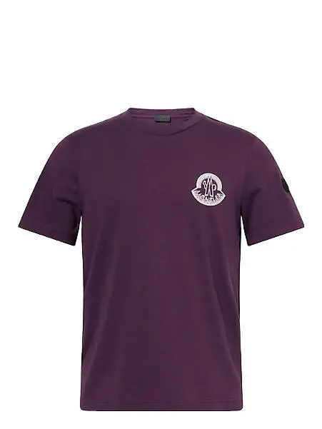 Moncler Badge Crewneck Cotton-jersey T-shirt - Burgundy