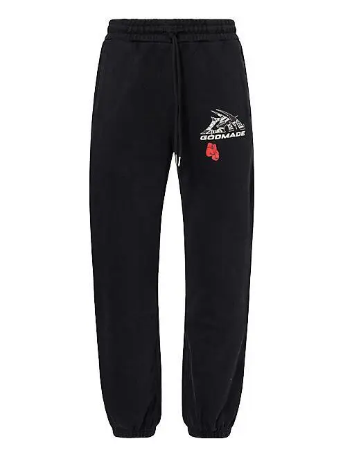 GODMADE Brand-print Straight-leg Cotton-jersey Jogging Bottoms - Black