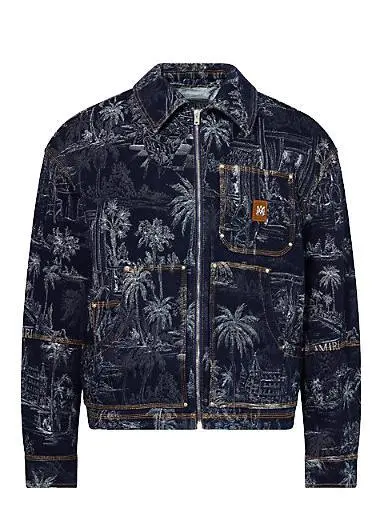 Amiri Chateau Palms Jacquard Denim Jacket - Navy