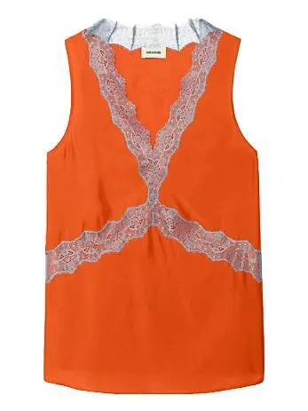 Zadig&Voltaire Silk Top With Lace Trim - Tangerine
