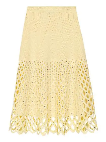 Maje Crochet Rhinestone-embellished Knitted Midi Skirt - Pale Yellow