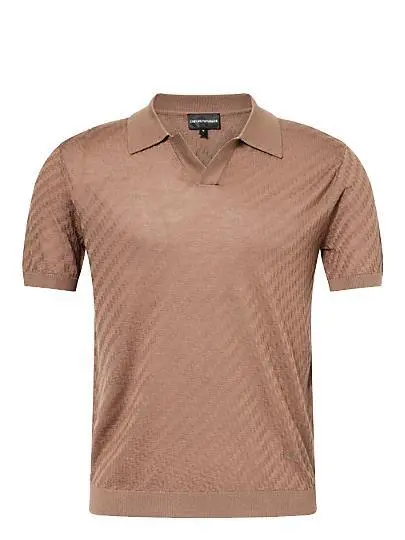 Emporio Armani Textured Short-sleeves Knitted Polo Shirt Xxxl - Brown Lentil