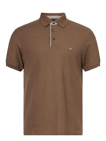 Emporio Armani Brand-embroidery Short-sleeves Cotton-piqué Polo Shirt - Mud