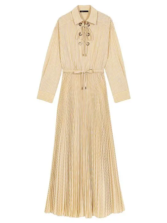 Maje Eyelet-embellished Pleated Maxi Dress - Pale Yellow