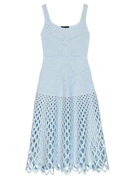Maje Crochet Rhinestone-embellished Knitted Midi Dress - Blue Sky