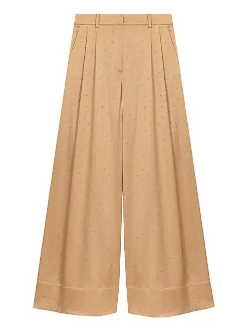 Maje Rhinestone Wide-leg Stretch-satin Trousers - Caramel