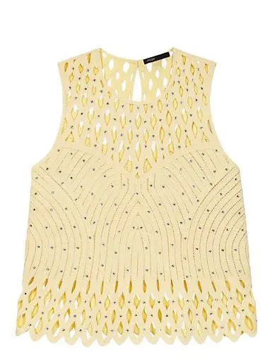 Maje Crochet Rhinestone-embellished Woven Top - Pale Yellow