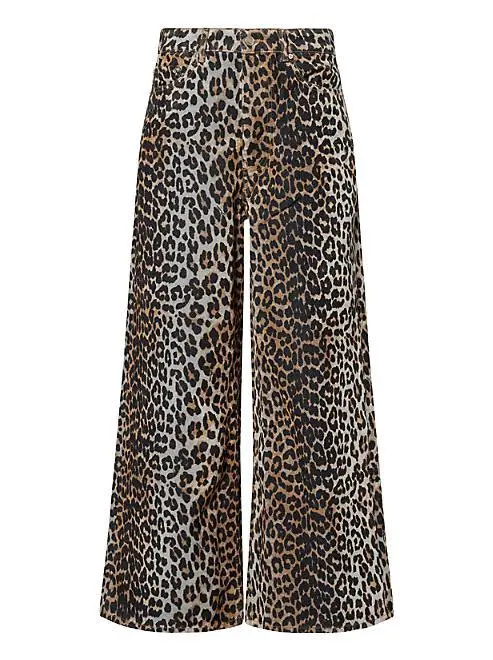 GANNI Wide-leg Velvet Jeans - Leopard