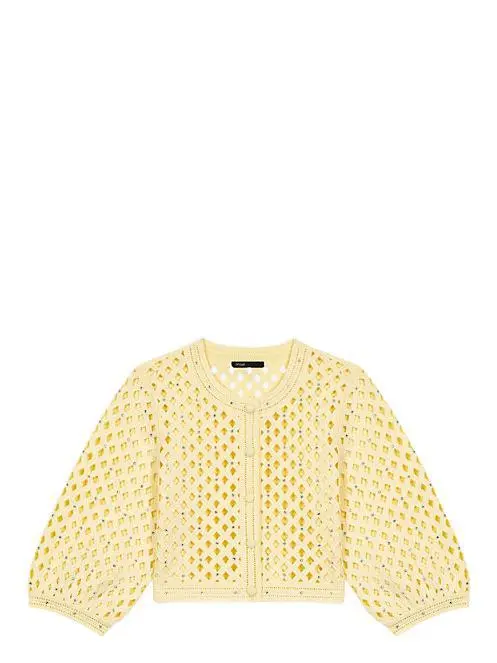 Maje Crochet Rhinestone-embellished Woven Cardigan - Pale Yellow