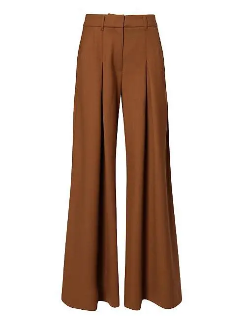 ME+EM Wide-leg Pleat-front Woven Trousers - Walnut Brown