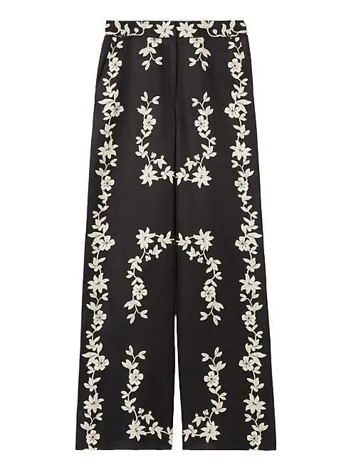 Claudie Pierlot Floral-print Wide-leg Woven Trousers - Dark Print