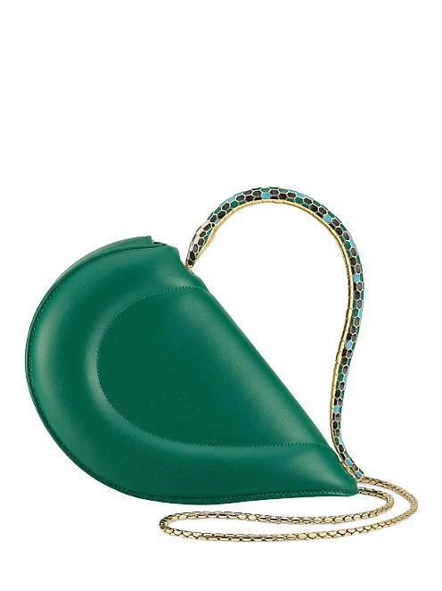 BVLGARI Serpenti Cuore 1968 Top Handle Leather Bag - Green