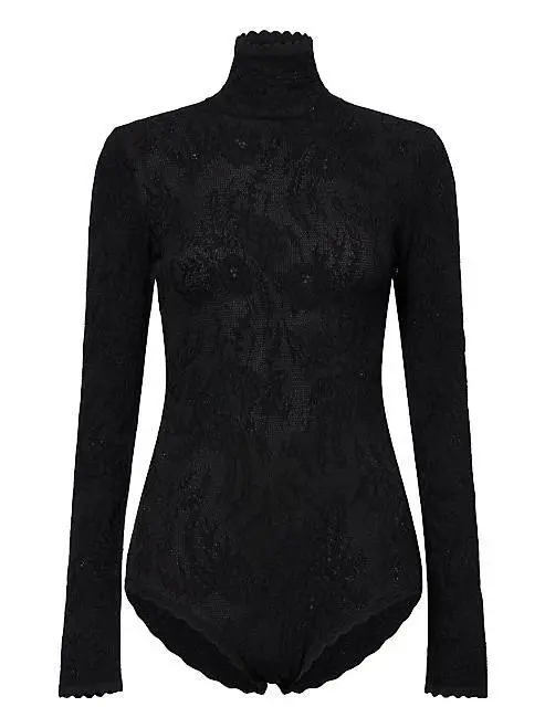 Givenchy Lace-embroidery Long-sleeves Woven Bodysuit - Black