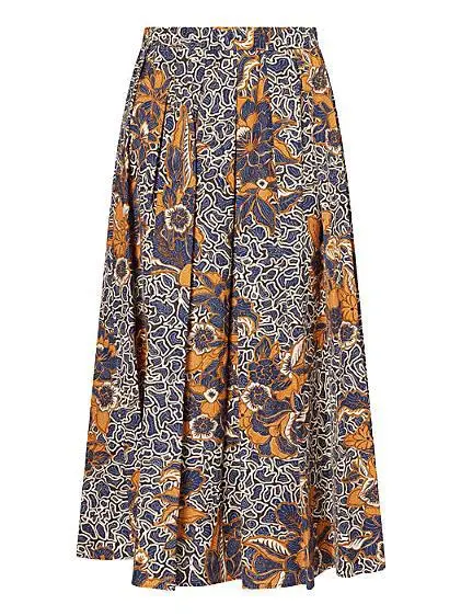 Max Mara Floral-print Cotton Midi Skirt - Chocolate
