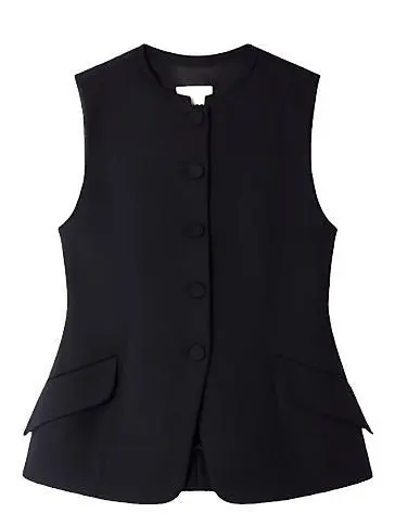 Sandro Slim-fit Stretch Cotton-blend Waistcoat With Peplum Hem - Black