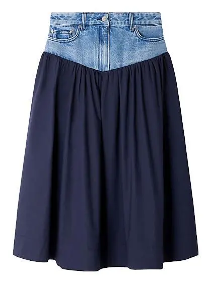 Sandro Cotton Midi Skirt With Denim Panel - Navy Blue