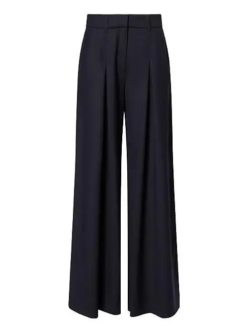 ME+EM Wide-leg Pleat-front Woven Trousers - Navy