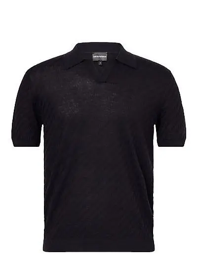 Emporio Armani Textured Short-sleeves Knitted Polo Shirt Xxl - Dark Navy