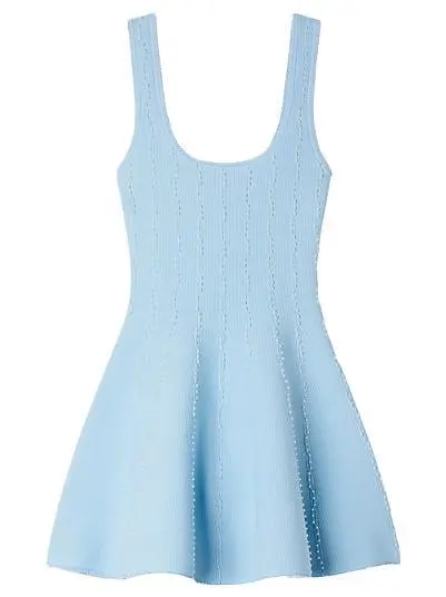 Sandro Bead-embellished Flared Knitted Mini Dress - Sky Blue