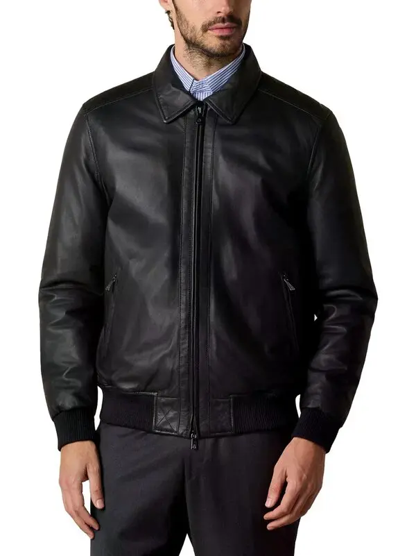 Brooks Brothers Leather Bomber Jacket - Black