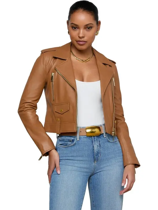 L'Agence Blakely Leather Biker Jacket - Soft Cognac