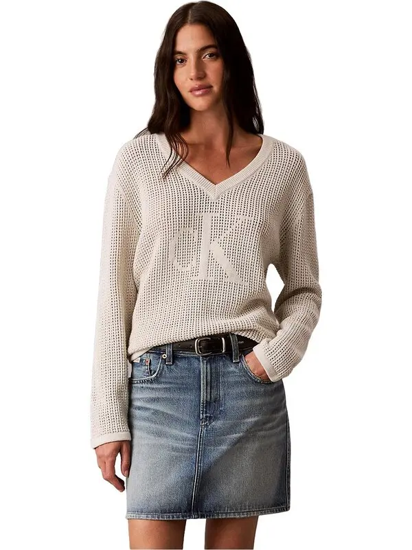 Calvin Klein Relaxed Monogram Sweater - Chalk