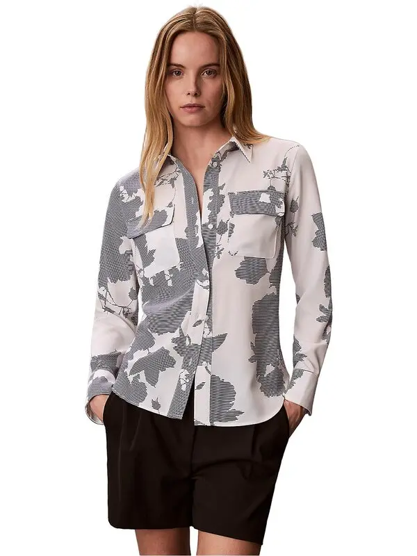 Calvin Klein Utility Classic Button-down Shirt - Steel Beams Stripe Floral Print